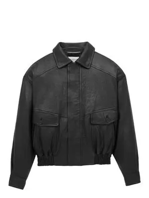 Saint Laurent Bomber Jacket In Bubbled Lambskin - Black