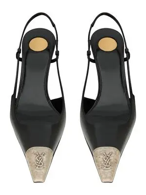 Saint Laurent Jeanne Slingback Pumps In Glazed Leather - Black