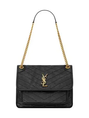 Saint Laurent Niki Medium Bag In Vintage Leather - Black