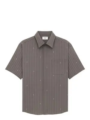 Saint Laurent Shirt In Cassandre Stripe Silk Crepe De Chine - Gris Blanc