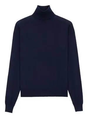 Saint Laurent Cashmere, Wool, And Silk Turtleneck Sweater - Bleu Nuit