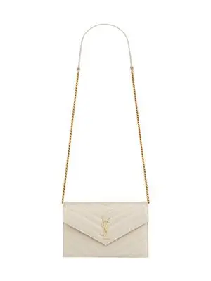 Saint Laurent Saint Laurent Cassandre Envelope Chain Wallet In Grain De Poudre Leather White