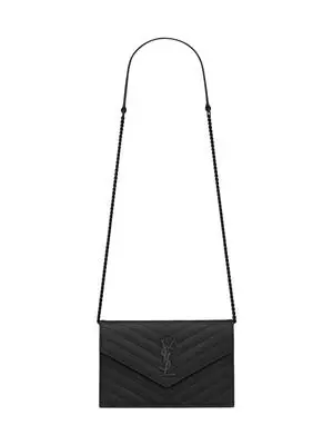 Saint Laurent Saint Laurent Cassandre Envelope Chain Wallet In Grain De Poudre Leather Black