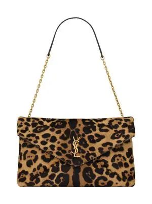 Saint Laurent Cassandre Pouch On Chain In Pony Hair Leather - Leopard