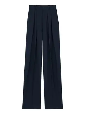 Saint Laurent Saint Laurent Wool Gabardine Wide-Leg Tailored Pants Dark Navy