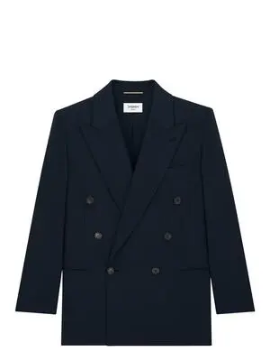 Saint Laurent Saint Laurent Double-Breasted Short Jacket In Wool Gabardine Dark Navy