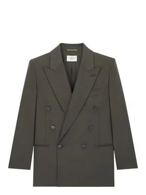 Saint Laurent Saint Laurent Double-Breasted Wool Gabardine Short Jacket Kaki