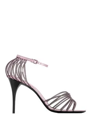 Saint Laurent Babylone Metallic Leather And Metal Stiletto Sandals - Kitty Pink