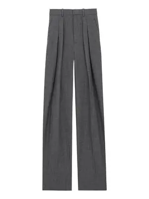 Saint Laurent Saint Laurent Wide-Leg Wool Tailored Pants Gris Chine