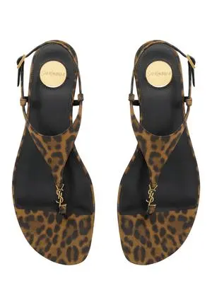 Saint Laurent Cassandra Flat Sandals In Grosgrain With Metal Cassandre - Leopard