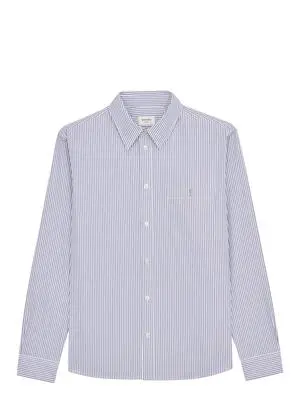 Saint Laurent Cassandre Shirt In Striped Cotton Poplin - Blanc/gris