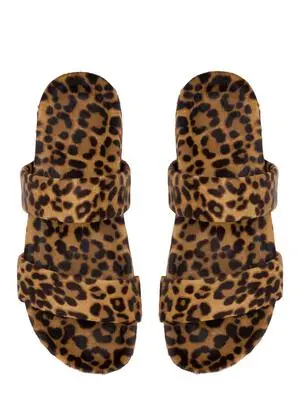 Saint Laurent Print Pony Hair Leather Slides - Leopard