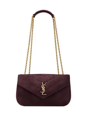 Saint Laurent Saint Laurent Loulou Small In Matelassé Suede Chain Bag Smoky Burgundy