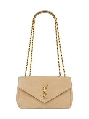 Saint Laurent Saint Laurent Loulou Small Bag In Matelassé Suede Clear Beige
