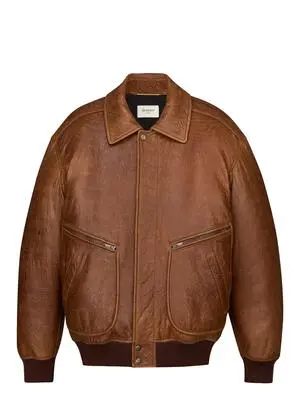 Saint Laurent Padded Bomber Jacket In Vintage Grained Lambskin - Brun Chene/marron Terracotta