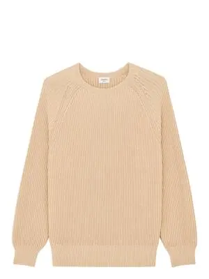 Saint Laurent Ribbed Cotton Knit Crewneck Sweater - Sable