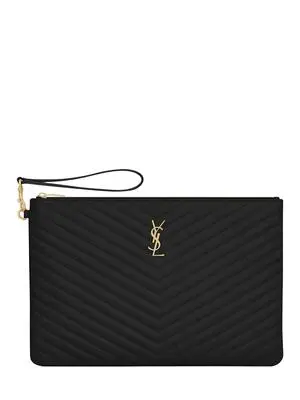Saint Laurent Cassandre Matelassé Document Holder In Leather - Black