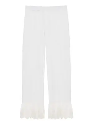 Saint Laurent Cotton Poplin Pants With Lace Cuffs - Craie