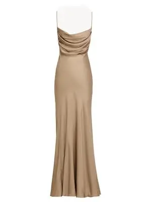 Saint Laurent Backless Cowl Maxi Dress In Silk Satin - Sable