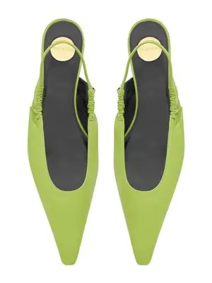 Saint Laurent Anne-marie Slingback Flats In Smooth Leather - Lime