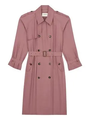 Saint Laurent Belted Trench Coat In Silk Satin - Rose Cendre