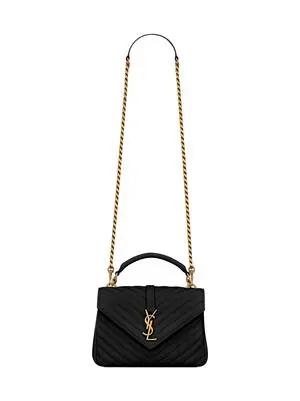 Saint Laurent College Medium Quilted Leather Satchel - Black