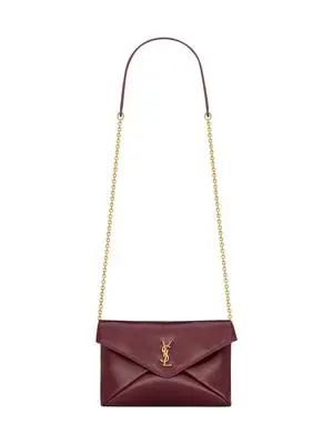Saint Laurent Cassandre Small Chain Pouch In Shiny Leather - Dark Ruby