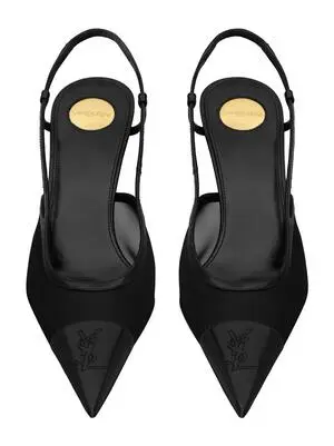 Saint Laurent Renée Slingback Pumps In Mesh With Stiletto Heel And Cap Toe - Black
