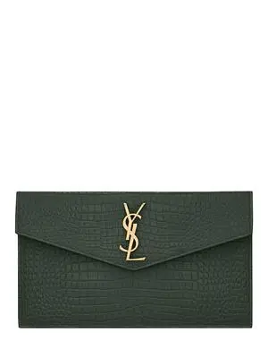 Saint Laurent Saint Laurent Ptown Pouch In Crocodile-Embossed Shiny Leather Mint