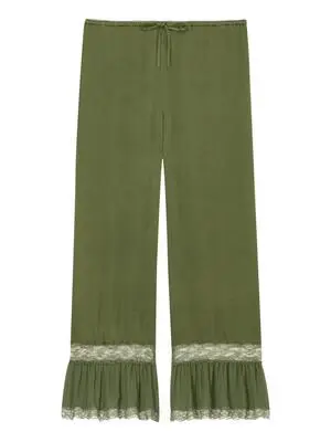 Saint Laurent Silk Satin Lace-cuff Pants - Kaki