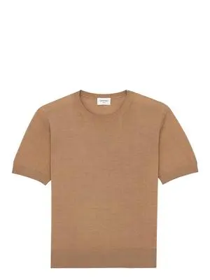Saint Laurent Crewneck T-shirt In Cashmere, Wool, And Silk - Camel Clair