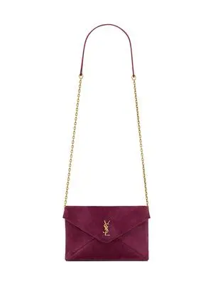 Saint Laurent Saint Laurent Cassandre Small Chain Pouch In Suede Deep Fuchsia