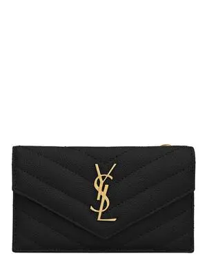 Saint Laurent Cassandre Matelassé Fragments Flap Card Case - Black