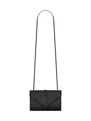Saint Laurent Envelope Small Quilted Grain De Poudre Embossed Leather Bag - Black