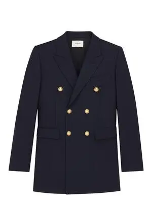 Saint Laurent Saint Laurent Double-Breasted Wool Gabardine Jacket Marine Fonce