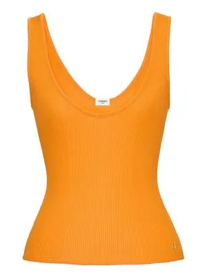 Saint Laurent Cassandre Tank Top In Ribbed Silk Jersey - Curcuma