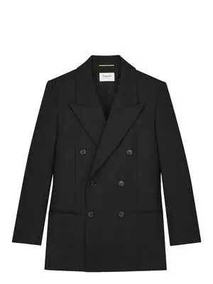 Saint Laurent Saint Laurent Double-Breasted Wool Jacket With Peak Lapel Noir