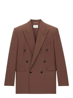 Saint Laurent Saint Laurent Double-Breasted Wool Gabardine Jacket Brun