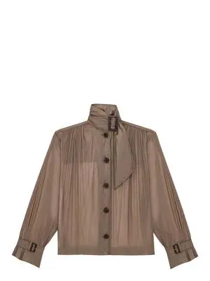 Saint Laurent Lavallière Blouse In Nylon - Marron Glace