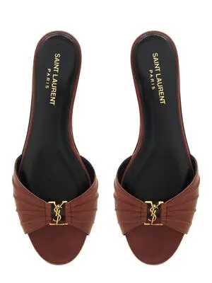 Saint Laurent Saint Laurent Babylone Flat Slide Sandals In Smooth Leather Aesthetic Brown