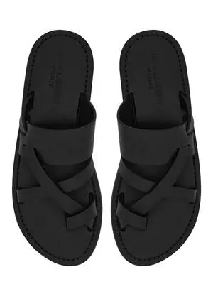 Saint Laurent Culver Slides In Smooth Leather - Black