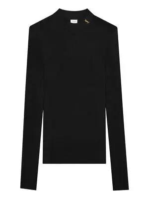 Saint Laurent Ribbed Silk Sweater Cassandre - Black