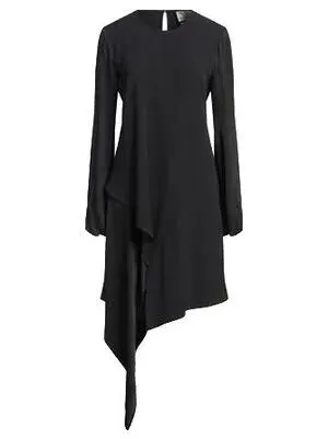 ALESSIA SANTI Alesia Santi Asymmetrical Crewneck Long Sleeve Midi Dress - Black