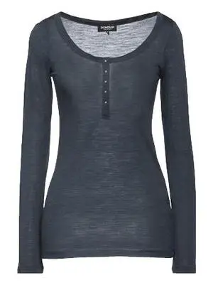 DONDUP Wool And Polyamide Henley T-shirt - Navy