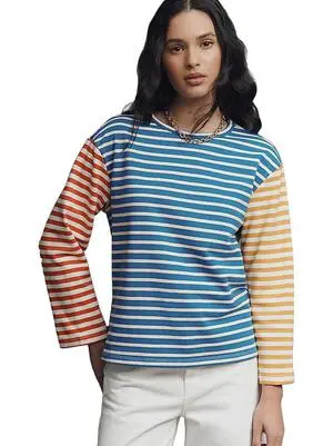English Factory English Factory Colorblock Striped Long Sleeve Top Blue Pattern