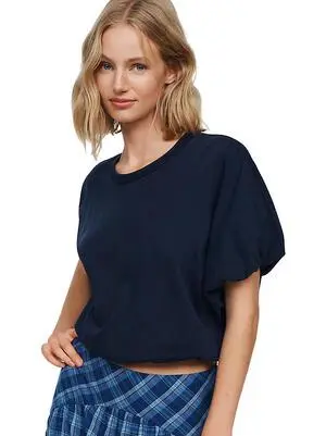 Citizens Of Humanity Cotton Gia Bubble-hem Cropped T-shirt - Navy