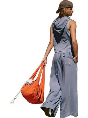 Free People Sleeveless Hoodie And Wide Leg Sweat Set - Blue Ash