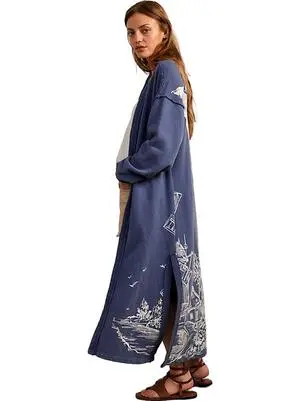 Free People Dutch Maxi Cardigan - Navy Combo
