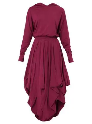 METAMORPHOZA Hooded Midi Dress With Thumbhole Sleeves - Red