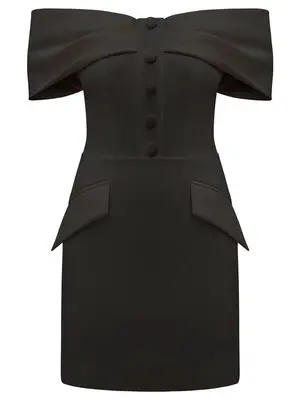 TIA DORRAINE Steel Confidence Off-shoulder Fitted Mini Dress - Black